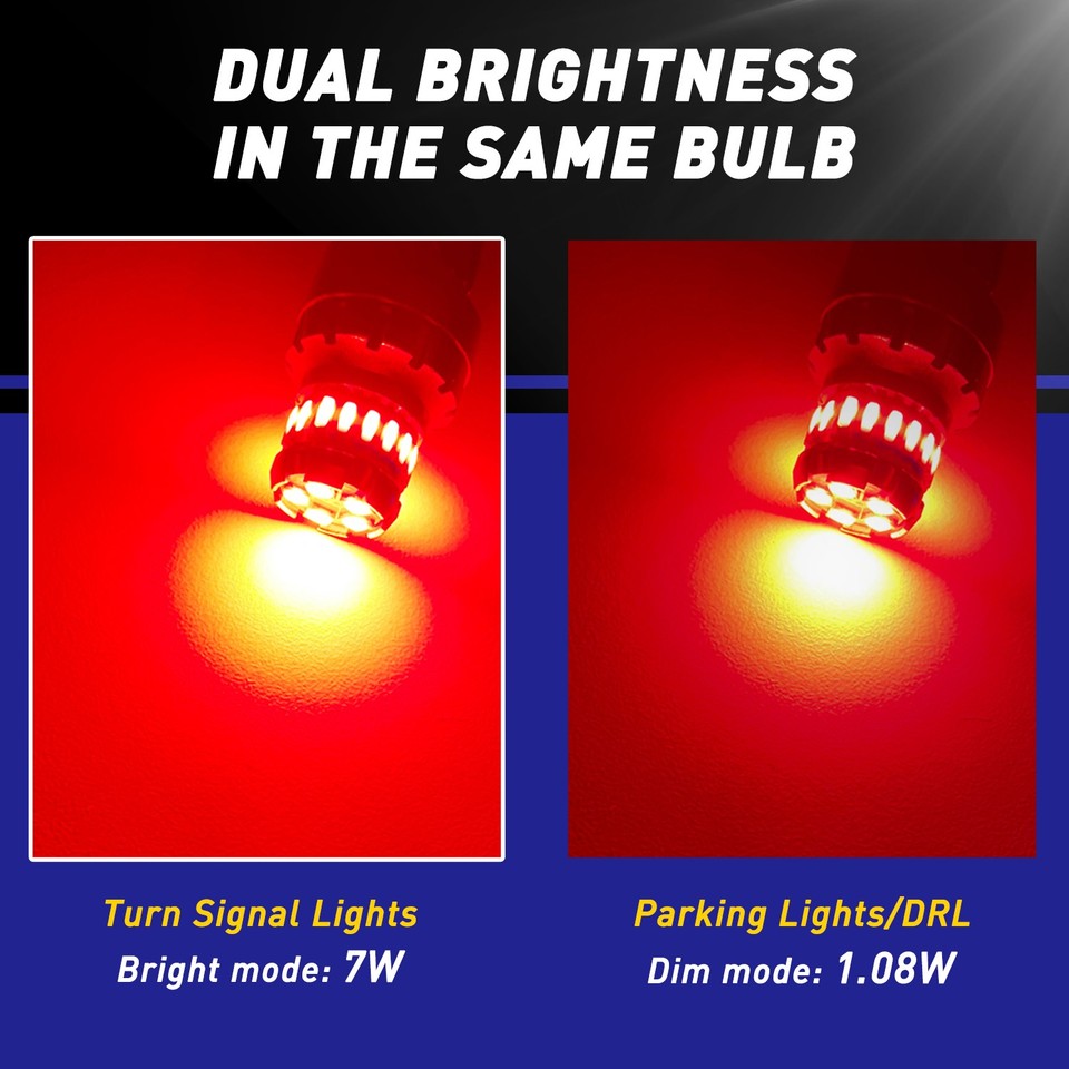 2x 7443 7444 7440 Red Flash LED Bulb Brake Tail Stop Parking Light ...