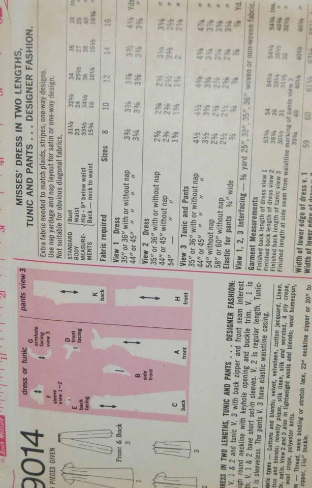 VTG Simplicity Pattern #9014 1970 Long/Short Dress,Pants & Tunic Size ...