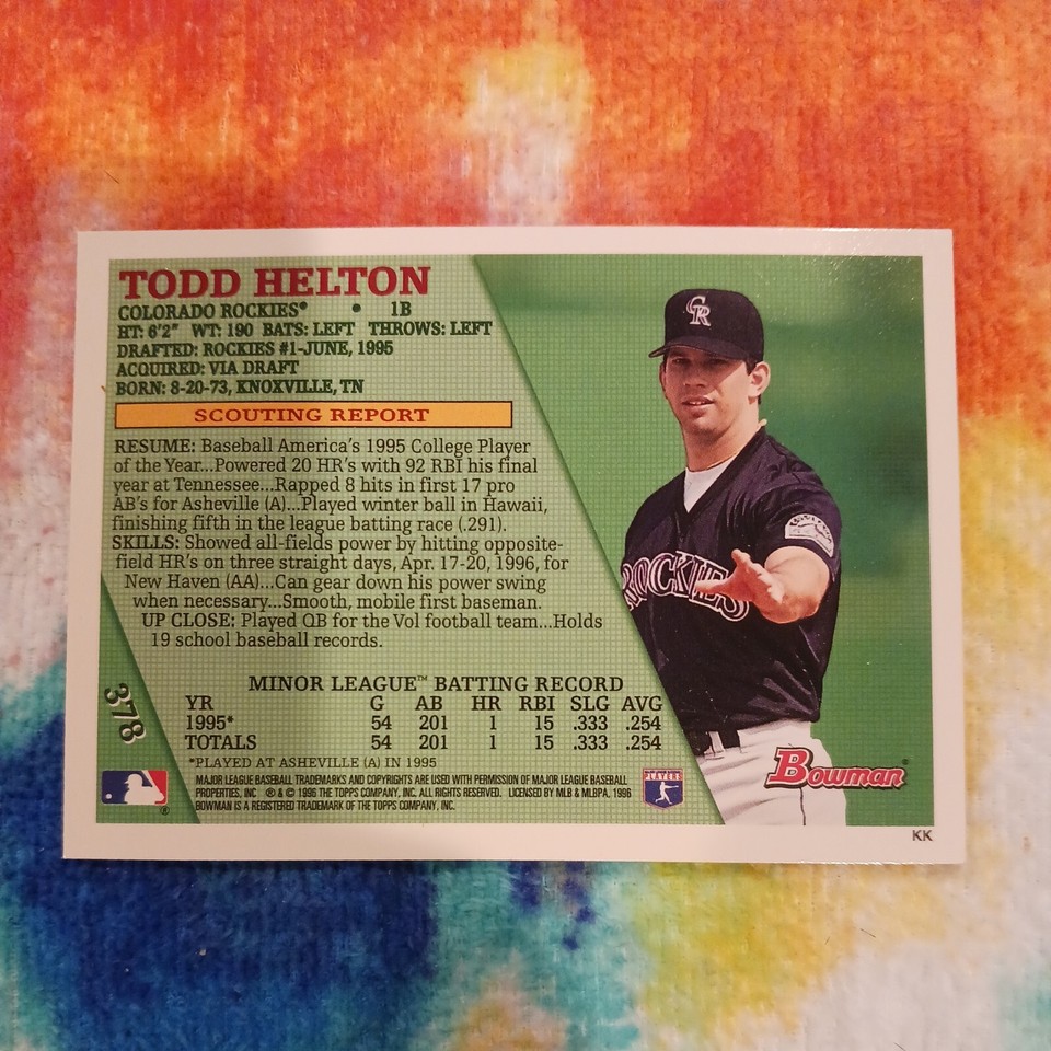 1996 Bowman Todd Helton 1st Bowman #378 Rookie Card RC HOF FREE ...