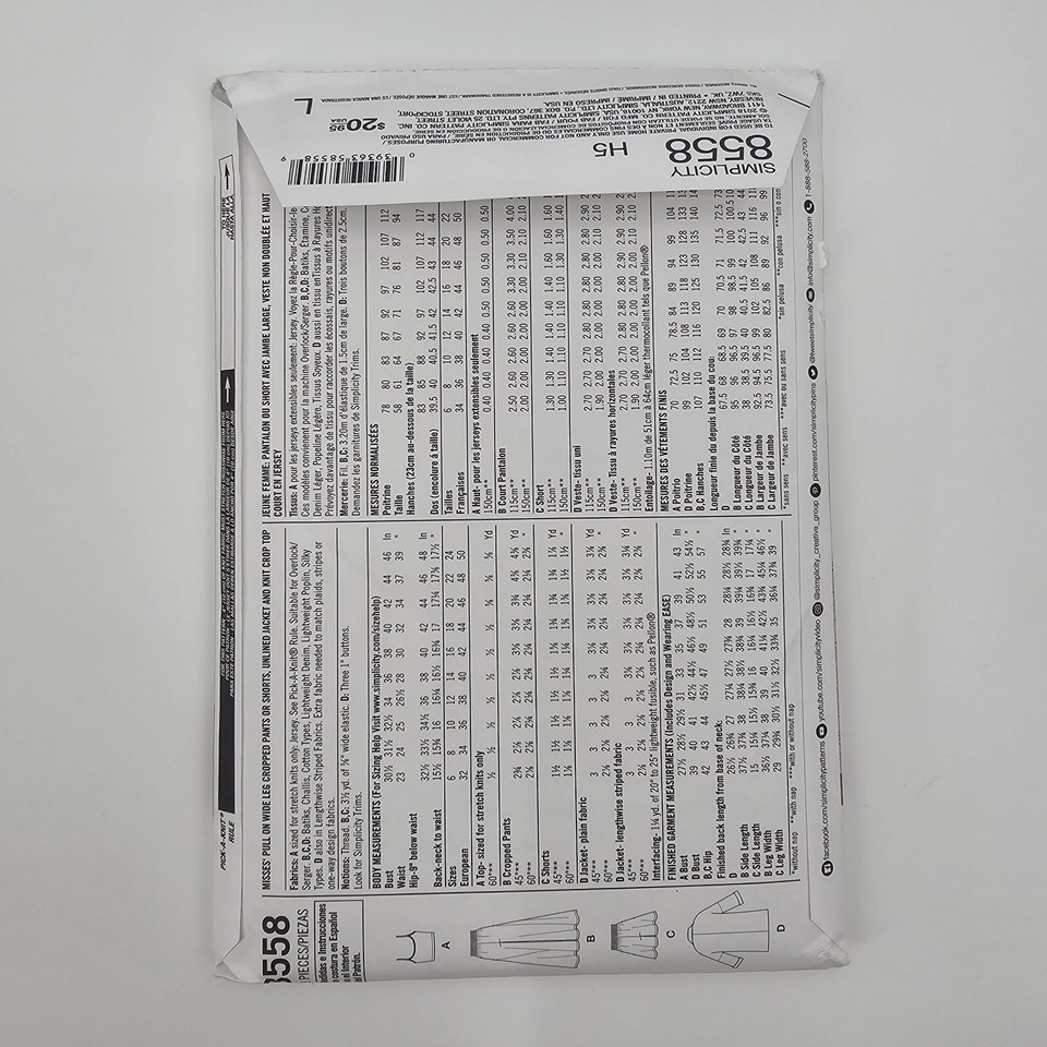 Sewing Pattern SIMPLICITY 8558 MIMI G WIDE LEG CROPPED PANT TOP 6-14 ...