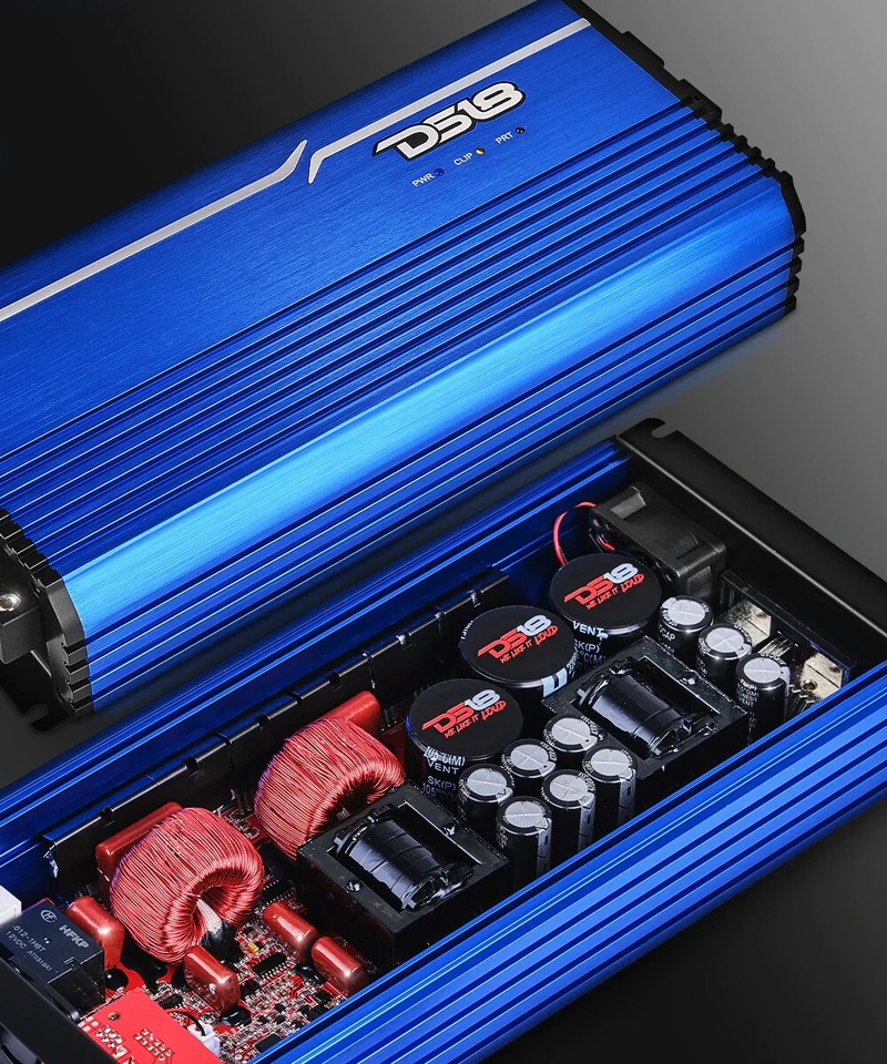 DS18 1-Channel Car Amplifier Full-Range Class D 5000 Watt RMS Amp Blue ...