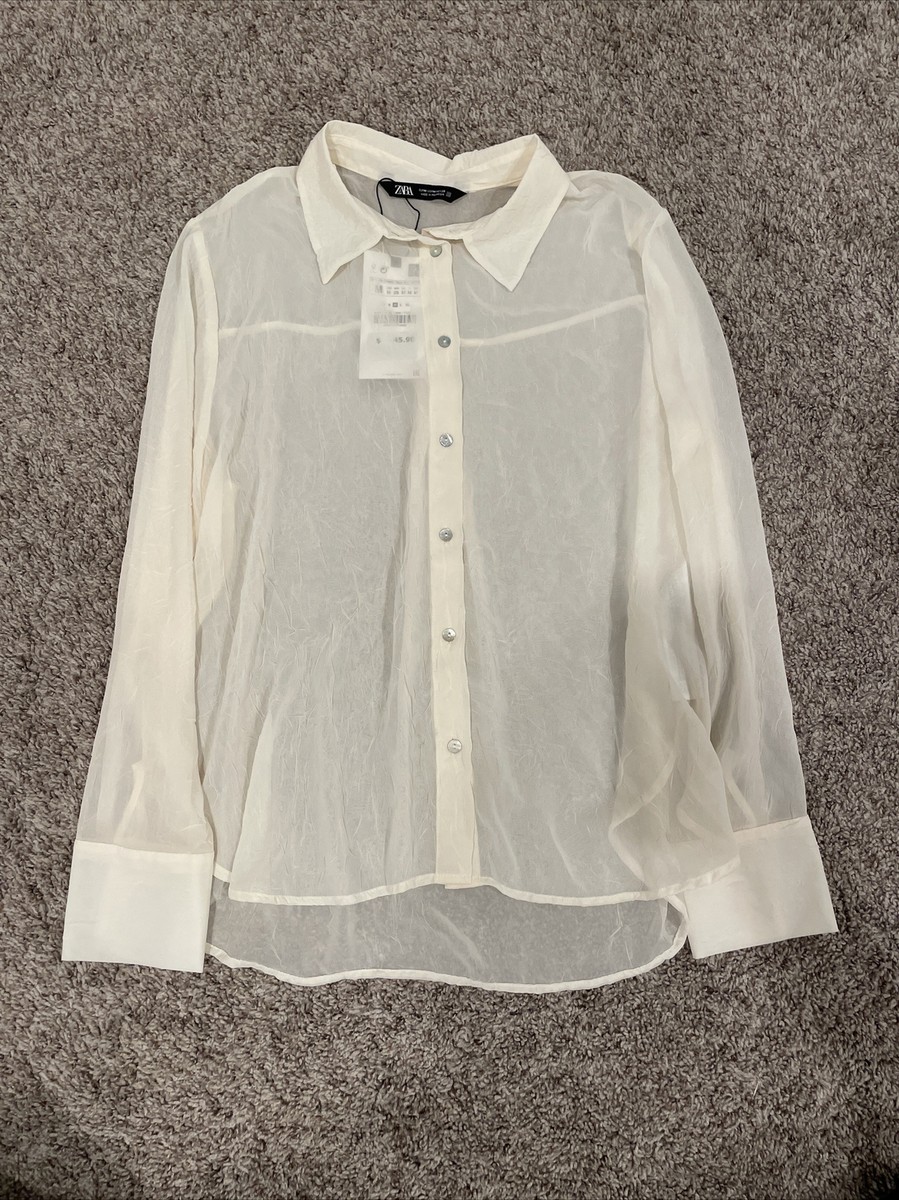 White Sheer Button Up Blouse Katoen Blouse Voor Vrouwen In Wit | Camel