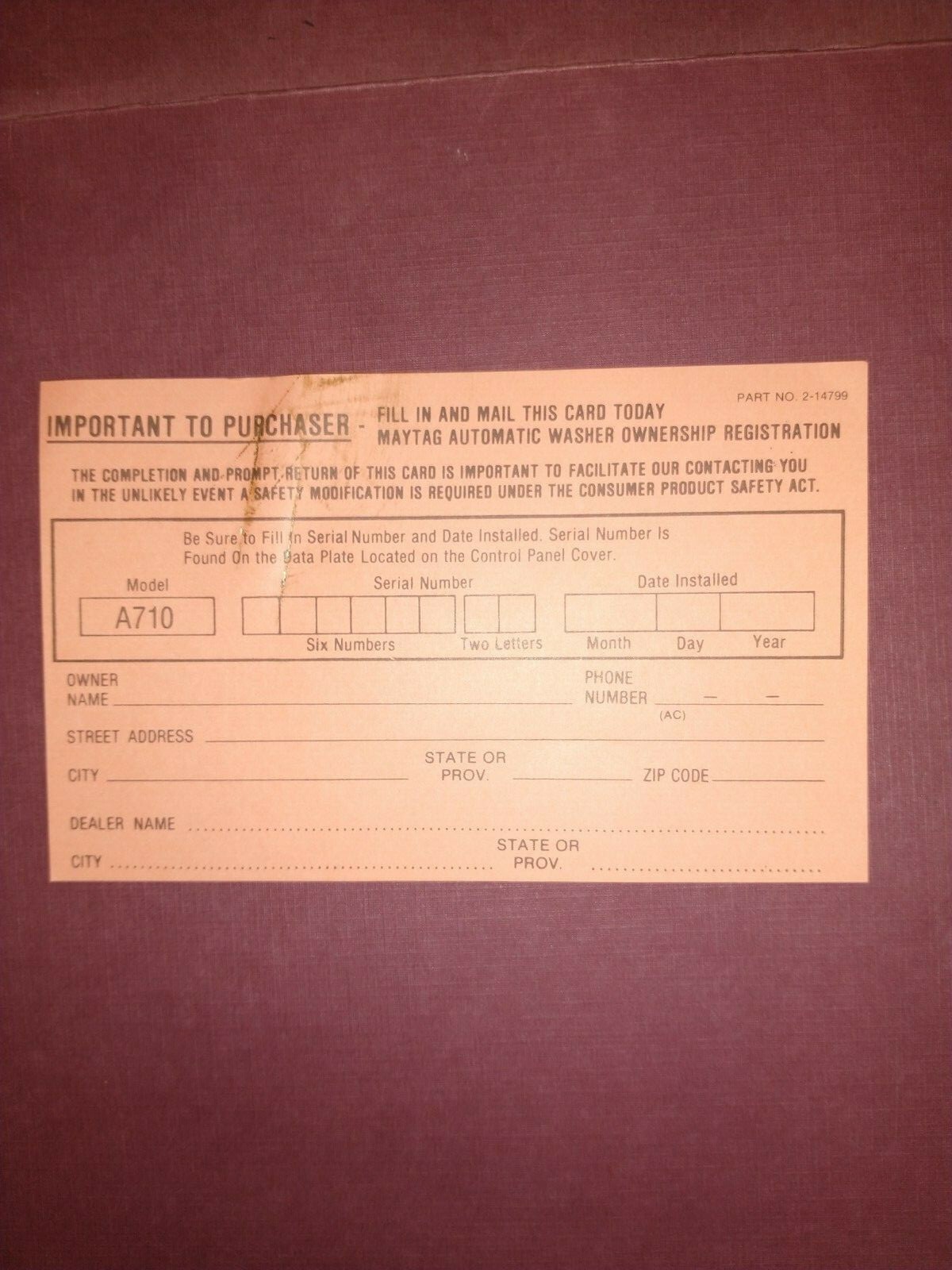 Maytag A710 Washing Machine Washer Operating Manual Instructions ...