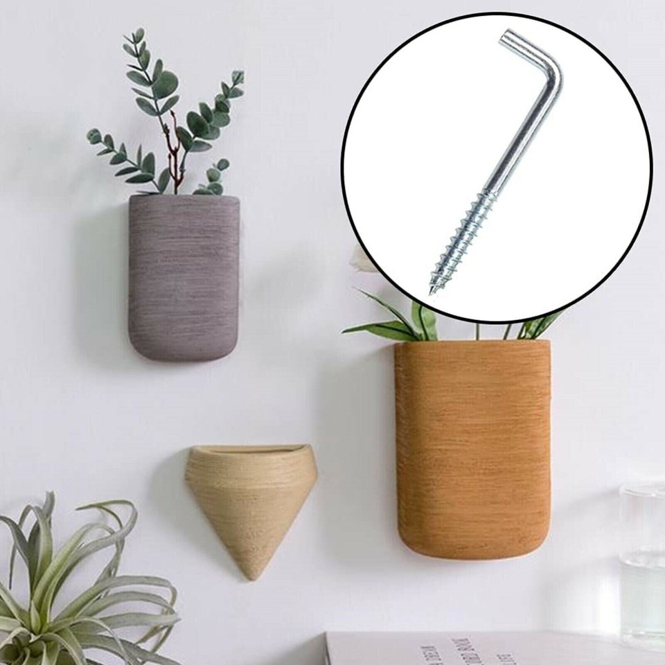 10x SILVER DRESSER SQUARE HOOK Screw In Wall Picture Hanging L Shape ...