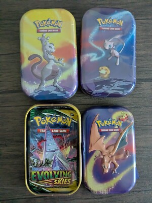 3x Pokemon Kanto Power Mini Tins with Evolving Skies/Brilliant Stars (6 ...