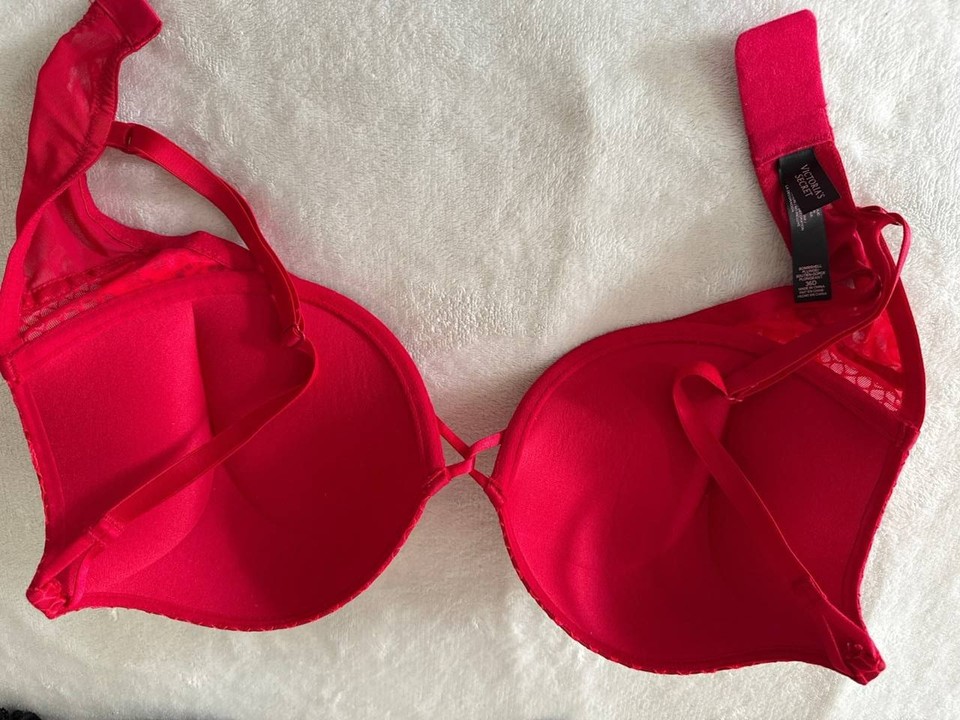 Victoria's Secret Bombshell Bra Plunge Red Floral Fishnet, SIZE: 36D | eBay