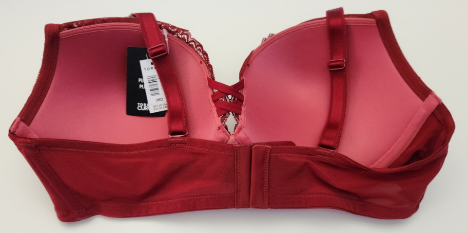 Torrid Curve 38D Push Up Plunge Red Lace Corset Lace Overlay Underwire ...