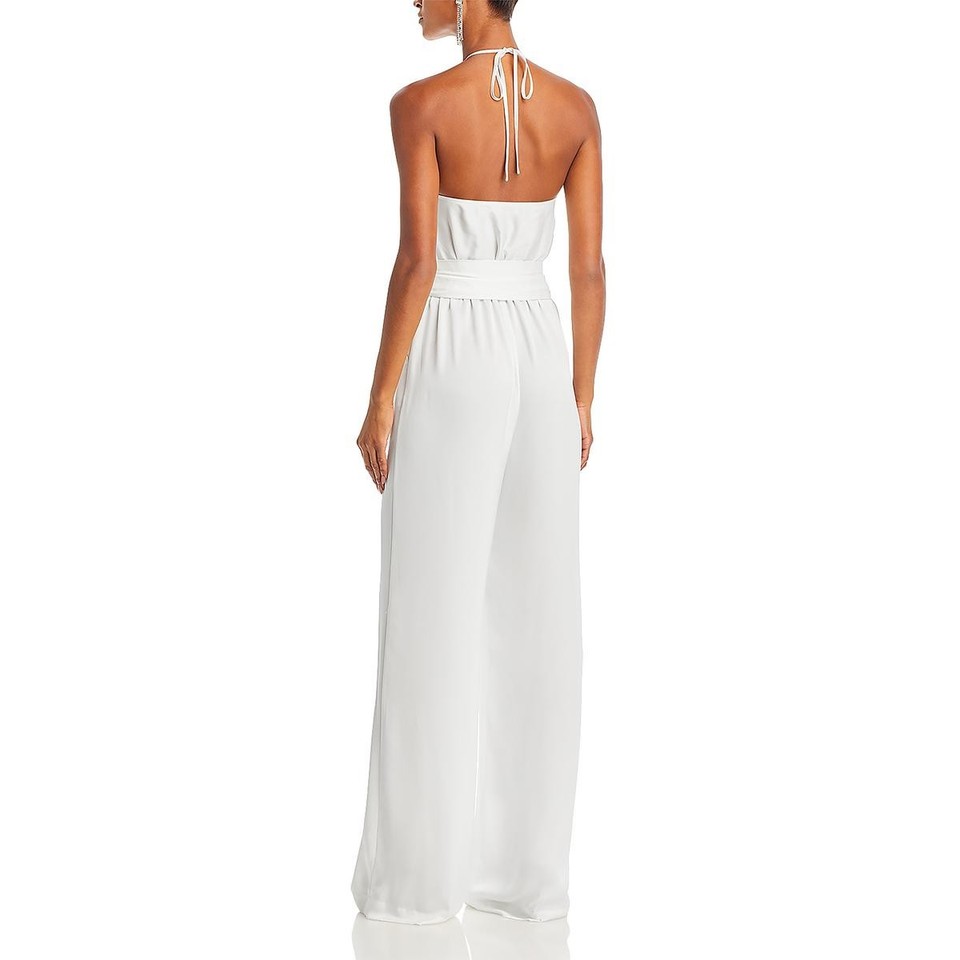 Ramy Brook Womens Kayla Ivory Satin Embellished Halter Jumpsuit 2 BHFO ...