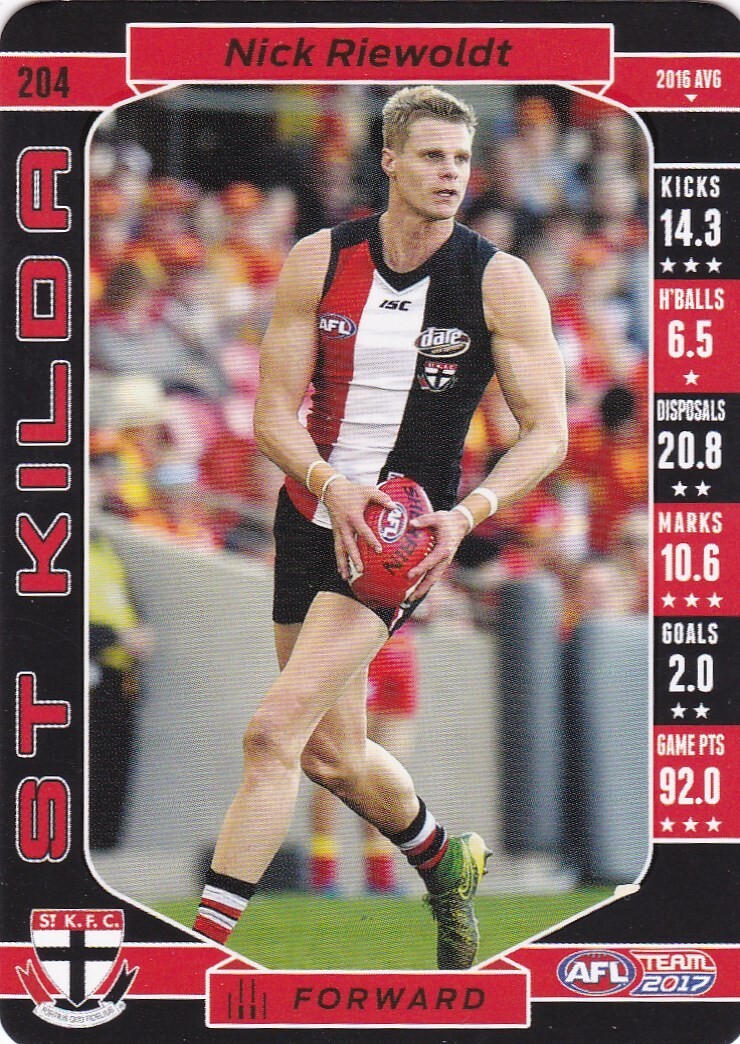 AFL 2017 Teamcoach St.Kilda Saints - Nick Riewoldt Card No.204 | eBay ...