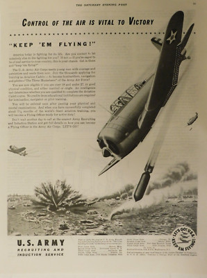 1942 U.S. Army WWII Vintage Print Ad Air Corps Recruiting Induction ...