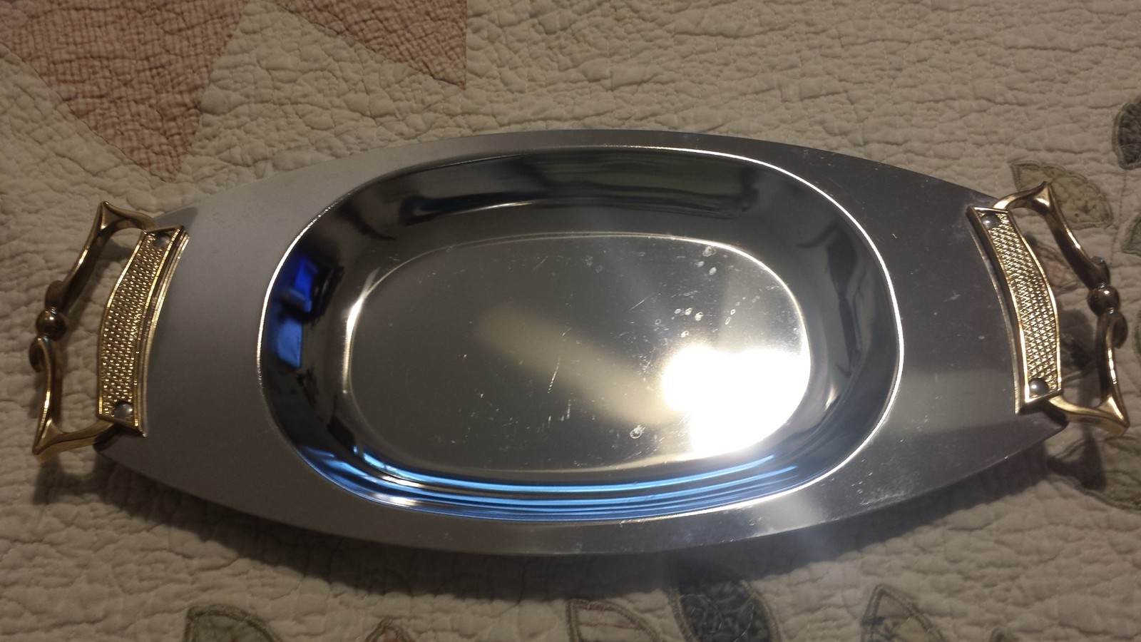 Vintage Kromex Silver Plated Metal Serving Tray with Gold Tone Handles ...