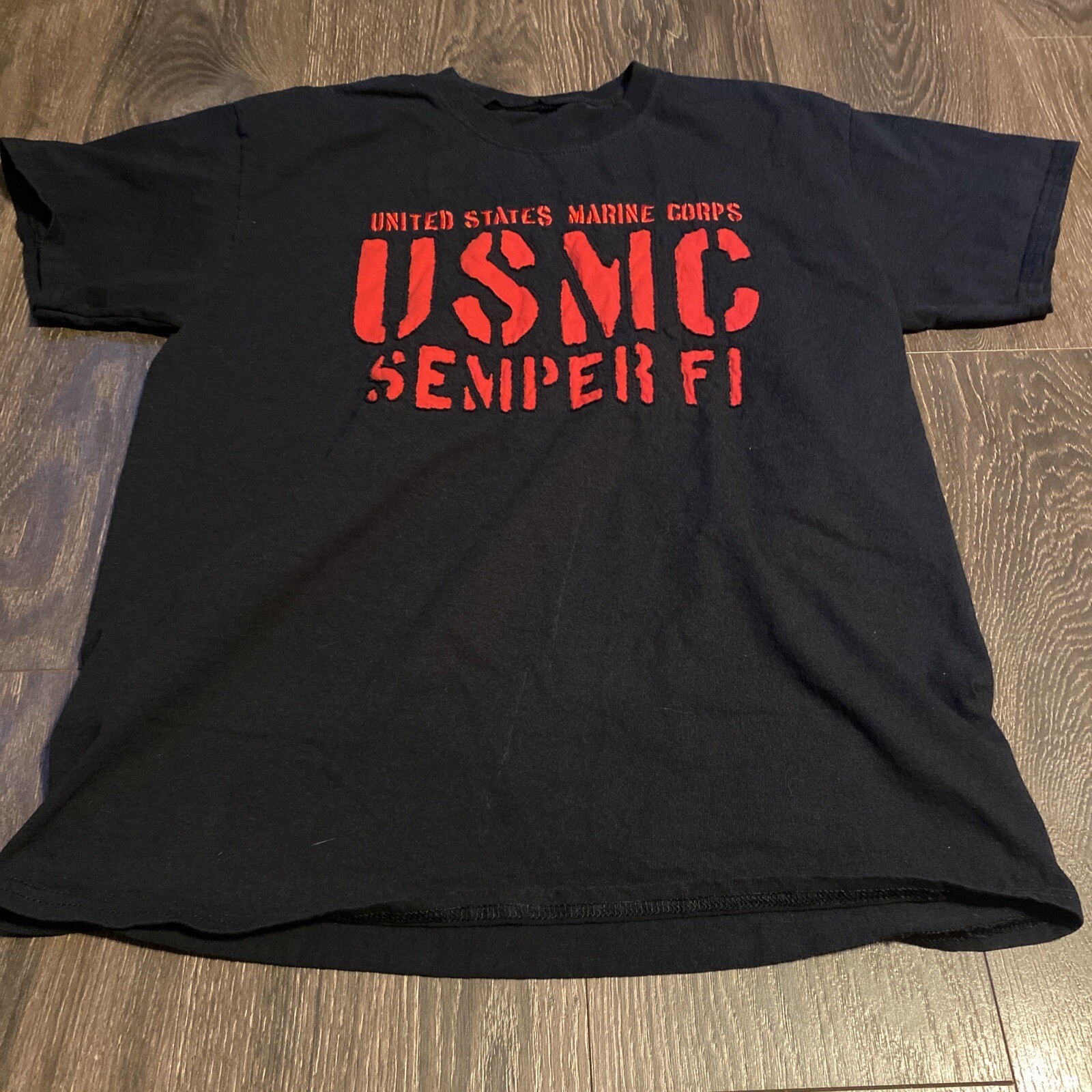USMC Semper Fi Reverse Appliqué Black T-Shirt With Red Letters Marine ...