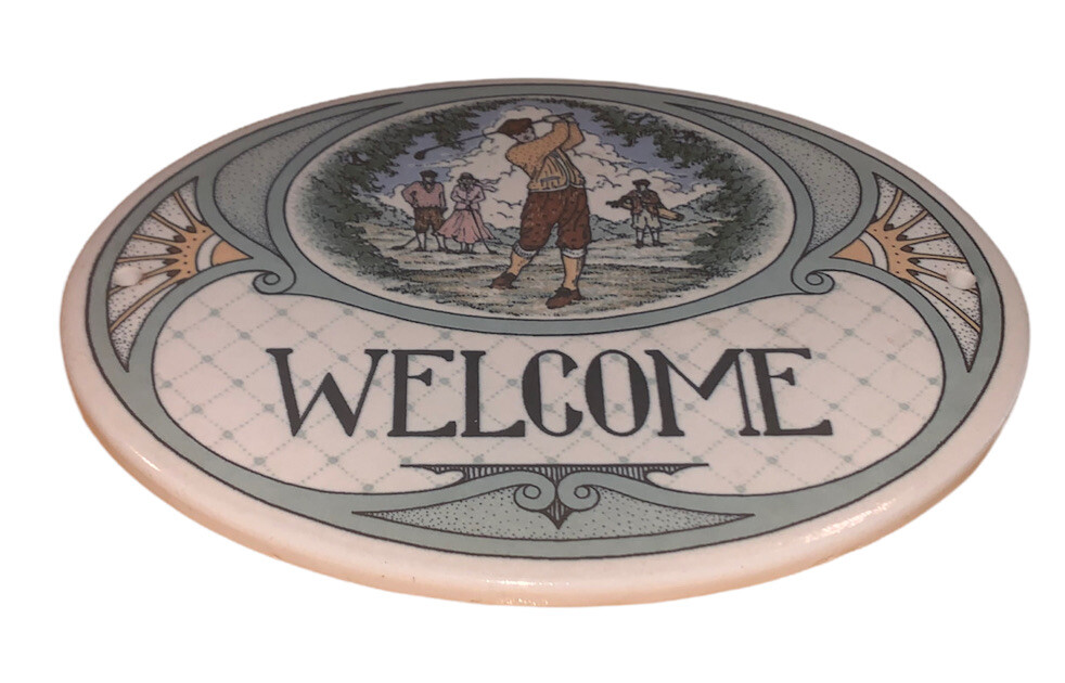 Ceramic Welcome Sign Vintage Golfing Theme Golfer Victorian Style ...