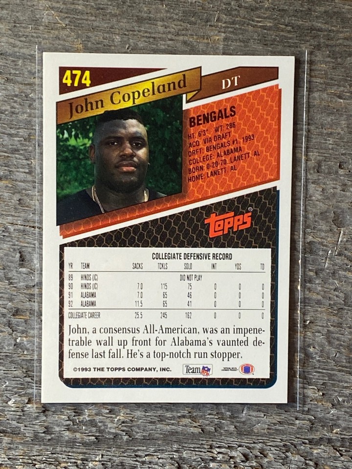 1993 Topps, Cincinnati Bengals - JOHN COPELAND (RC) 1993 Draft Pick | eBay