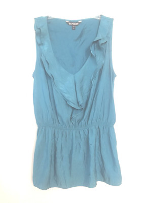 EXPRESS Ruffle Sleeveless Top Blouse Shirt STRETCH Waist Silky Women's ...