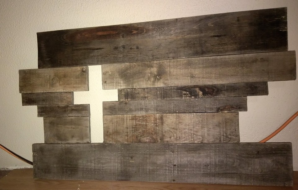 Hand crafted, Holy Cross cutout, wall decor, rustic, reclaimed red oak ...