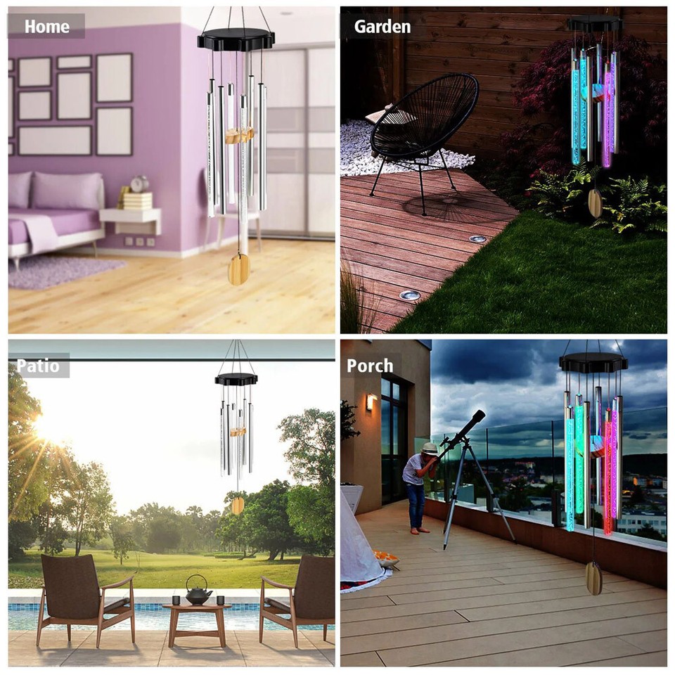 Chimes Color Changing Solar Wind LED Lights Large Deep Tone Resonant ...