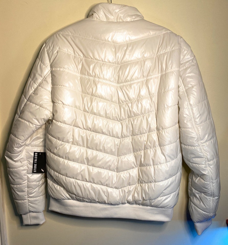 Stone Falcon Quilted Puffer Jacket White XL Fur Lined Zip Pockets Full ...