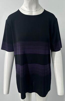Misook black purple stripe short sleeve top size XL | eBay