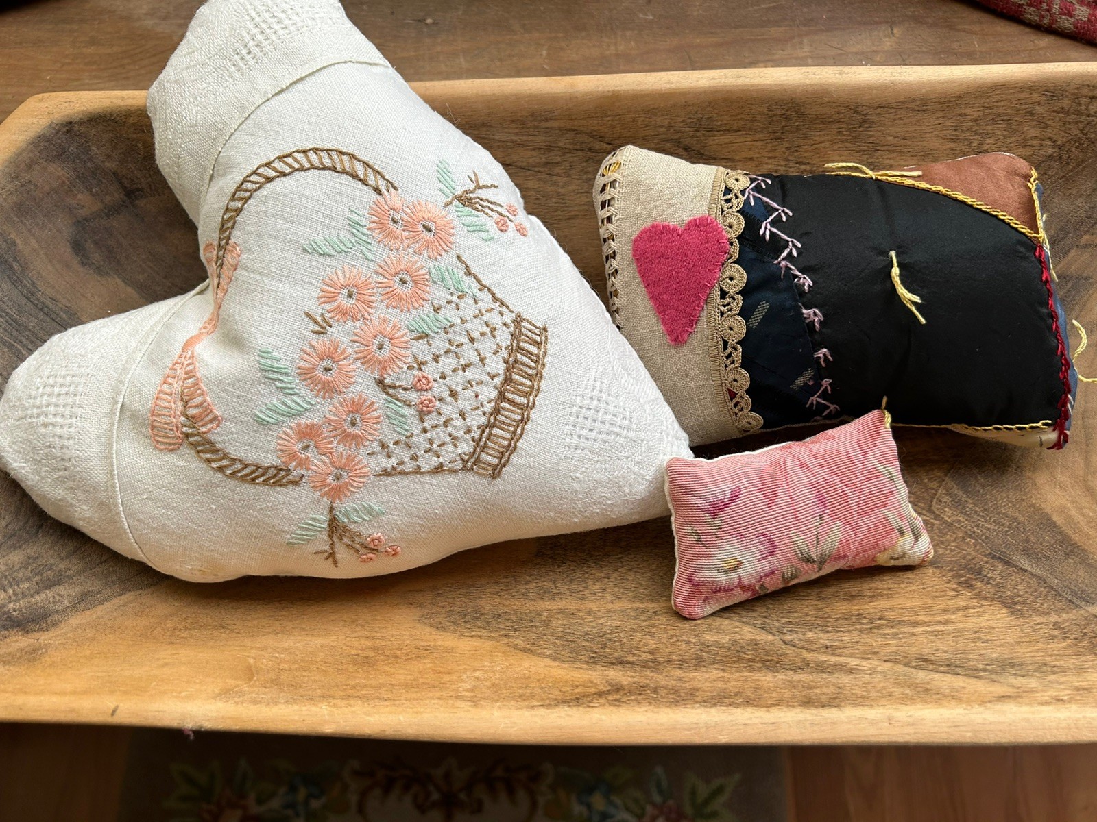 Primitive Stitchery Valentines 3 Embroidery Hearts and Flowers Cupboard ...