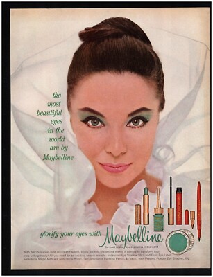 1962 MAYBELLINE Eye Cosmetics Original Print Ad ~ Fast Ship ~ mascara ...