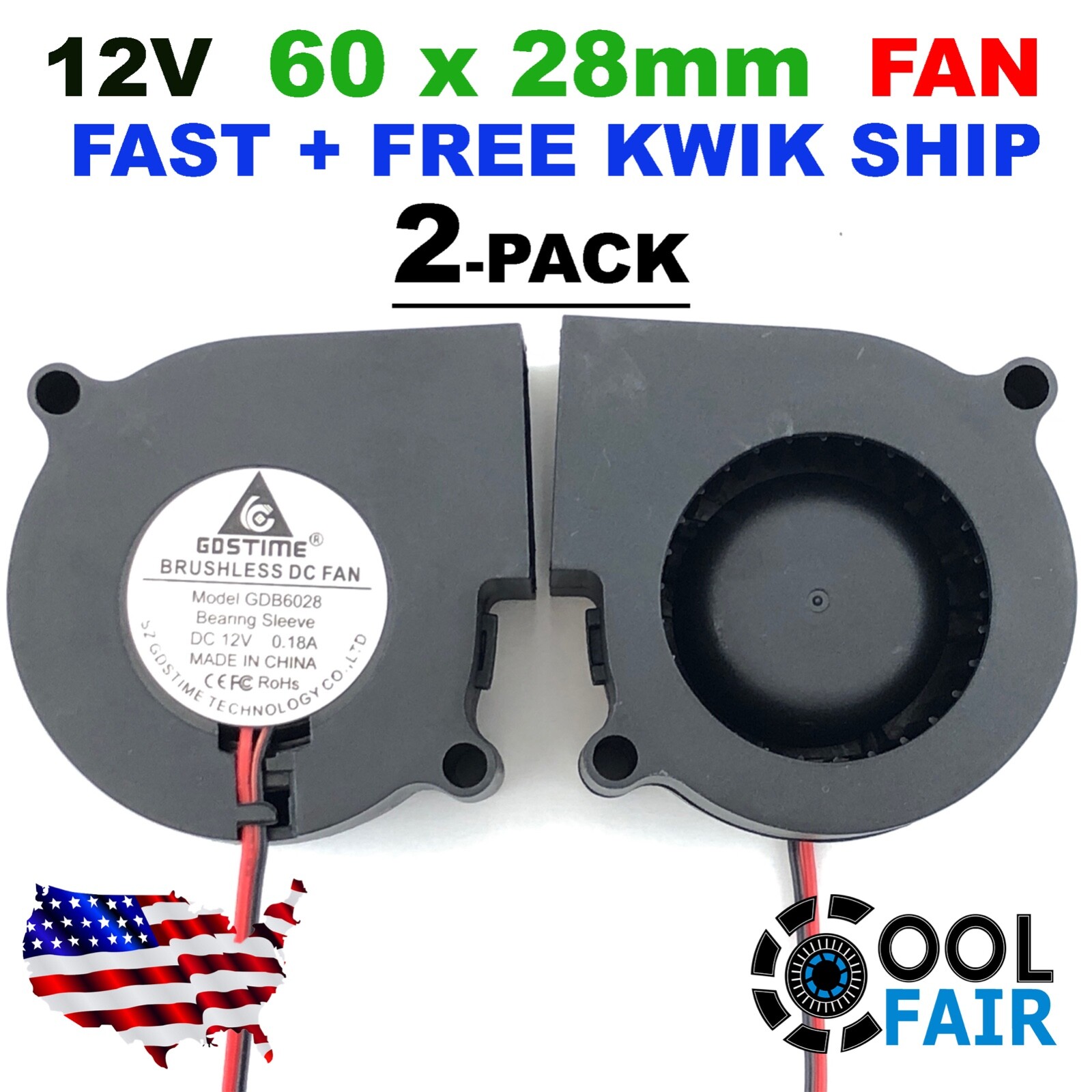 12v 6028 Blower Cooling Fan DC Brushless 2-pin 60mm x 28mm Computer 2 ...