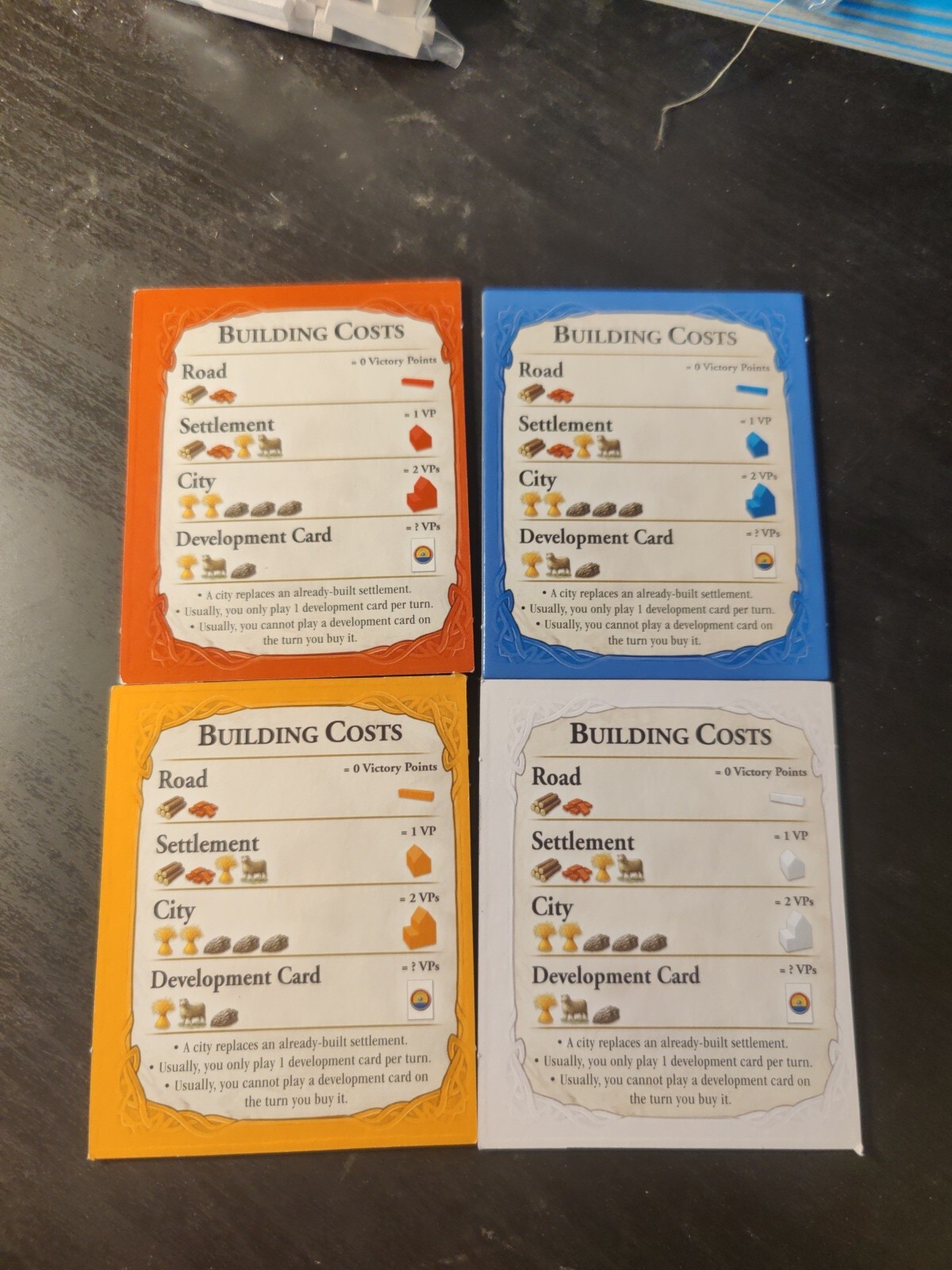 Catan (All 4 Building Costs Cards) Official Extra/Replacement Game ...