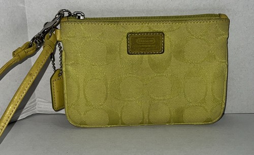 Coach Signature Monogram Optic Zip Mini Wristlet Wallet Mini Purse Neon ...