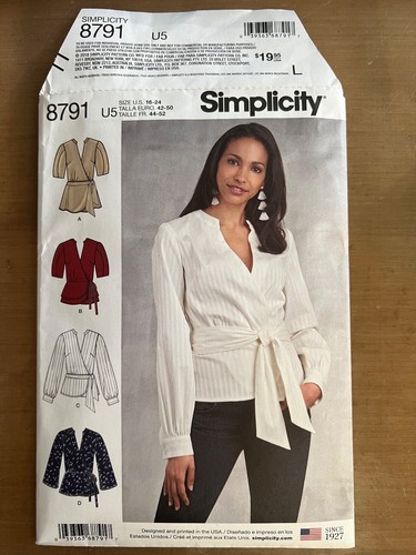 Simplicity 8791 U5 16-24 wrap top sewing pattern uncut short & long ...