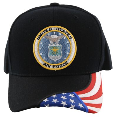 NEW! USAF AIR FORCE SIDE USA FLAG CAP HAT BLACK | eBay