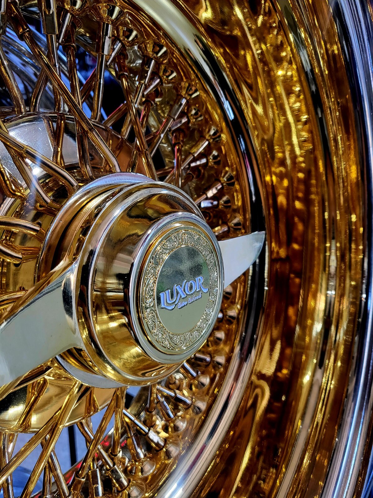 13x7 Luxor Rev 72 Spoke Cross Lace All Gold Lowrider Wire Wheel Rims ...