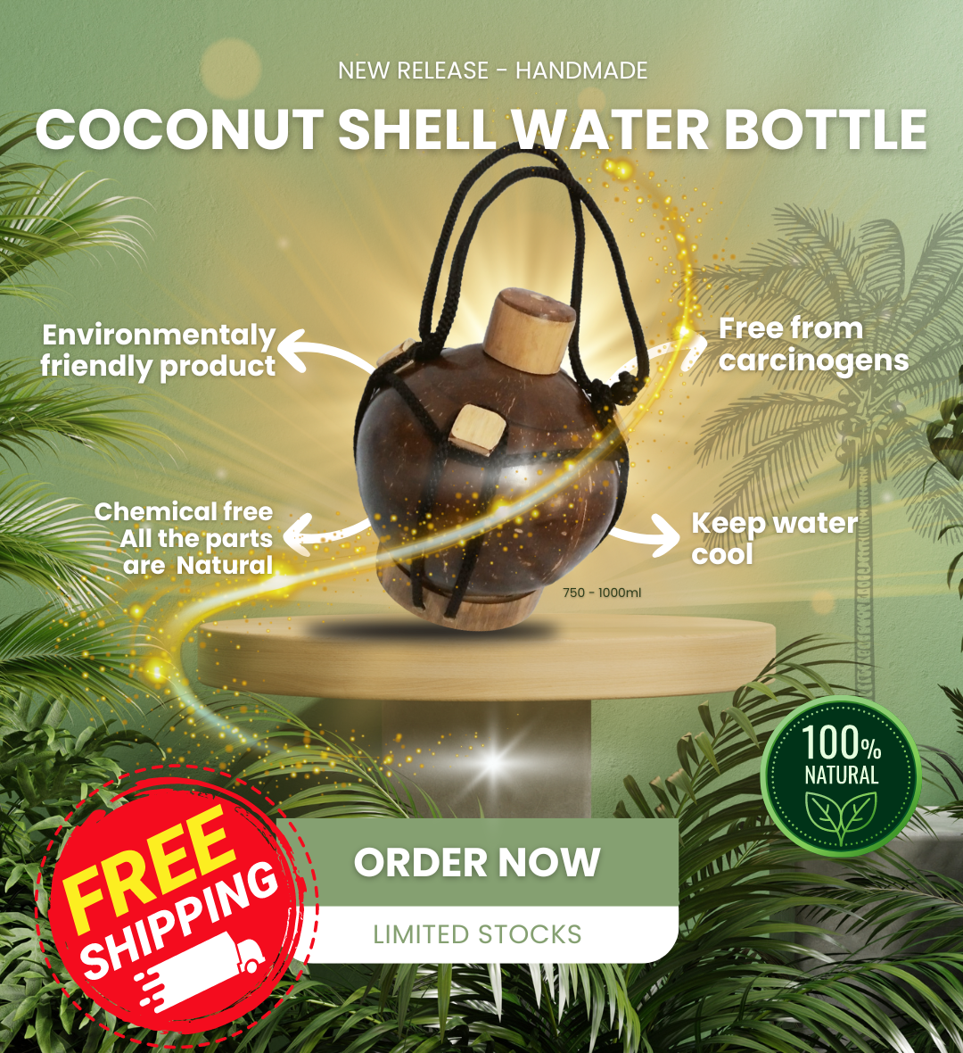 Coconut Shell Water Bottle Handcraft | eBay