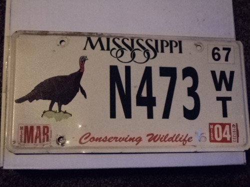 2004 MISSISSIPPI Conservation Wildlife TURKEY License Plate N473 WT MS ...