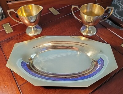 Vintage Dirigold Dirilyte Goldenware Serving Sugar Bowl Creamer & Large ...