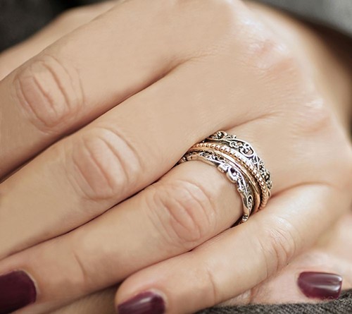 Or Paz Sterling Silver Roseclad Floral Lace Spinner Band Ring, Size 8 ...