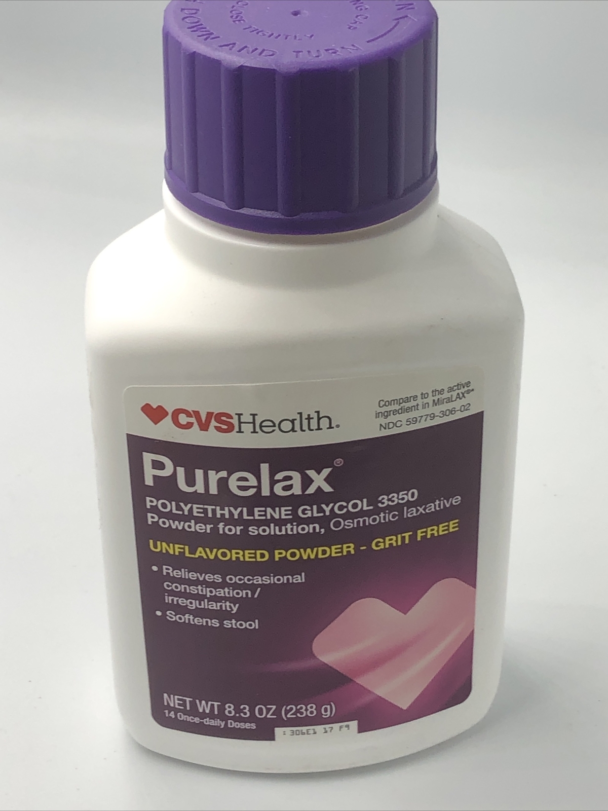 CVS Purelax Polyethylene Glycol 3350 Unflavored Powder 8.3 oz Bottle ...