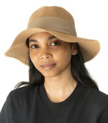 Nine West Women's Tan Wide Fabric Tie-Trim Packable Panama Hat One Size | eBay