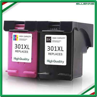 KIT 2 CARTUCCE COMPATIBILE CON HP 301 XL NERO+COLORE STAMPANTE DESKJET ...