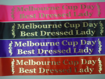 Melbourne Cup Day Award Body Sash saying "BEST DRESSED LADY " party ...