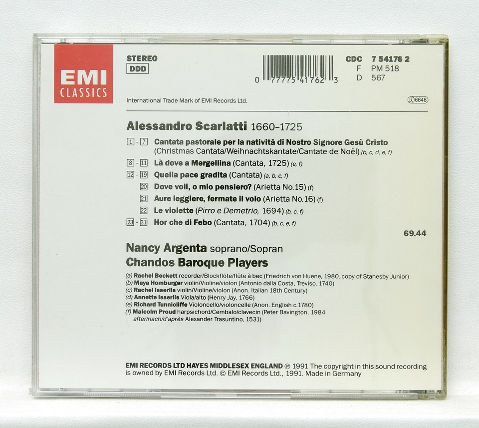 NANCY ARGENTA - SCARLATTI cantatas EMI CD no IFPI NM | eBay