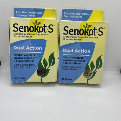 2 Senokot-S Dual Action Vegetable Laxative + Stool Softener 10 Tabs ...