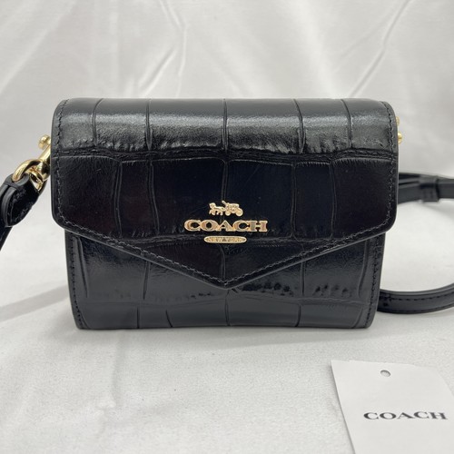 Coach Womens Mini Envelope Wallet With Strap Croc Embossed Leather ...