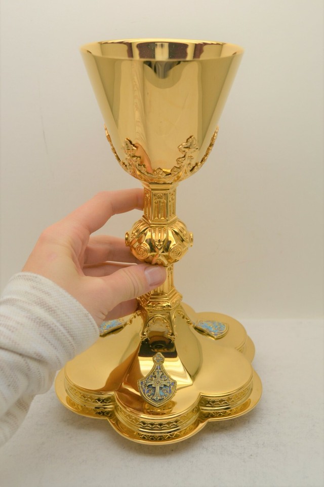 + Beautiful 24k Gold Plated Gothic Chalice with 3 Blue Enamels (CU71 ...