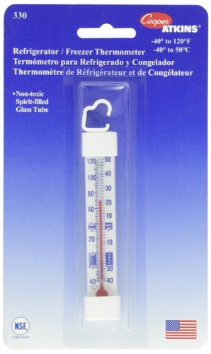 330-0-1 Refrigerator/Freezer Vertical Analog Glass Tube Thermometer ...