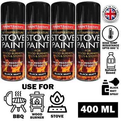 4X Heat Resistant Matt Black Spray Paint Stove High Temperature Paint ...