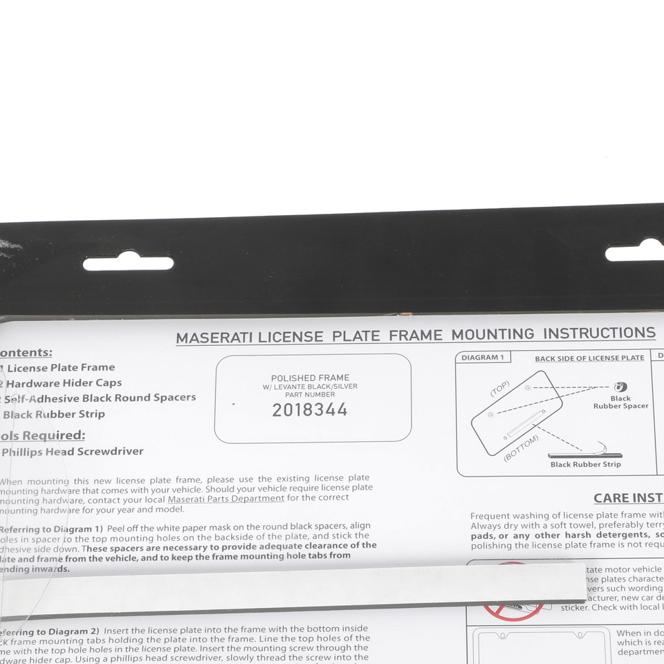 GENUINE MASERATI LEVANTE POLISHED LICENSE PLATE FRAME WITH HARDWARE ...