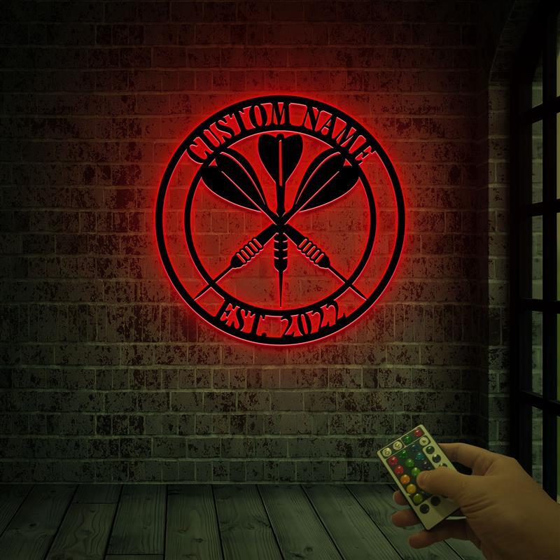 Custom Darts Metal Wall Art With LED Light, Personalized Darts Player ...