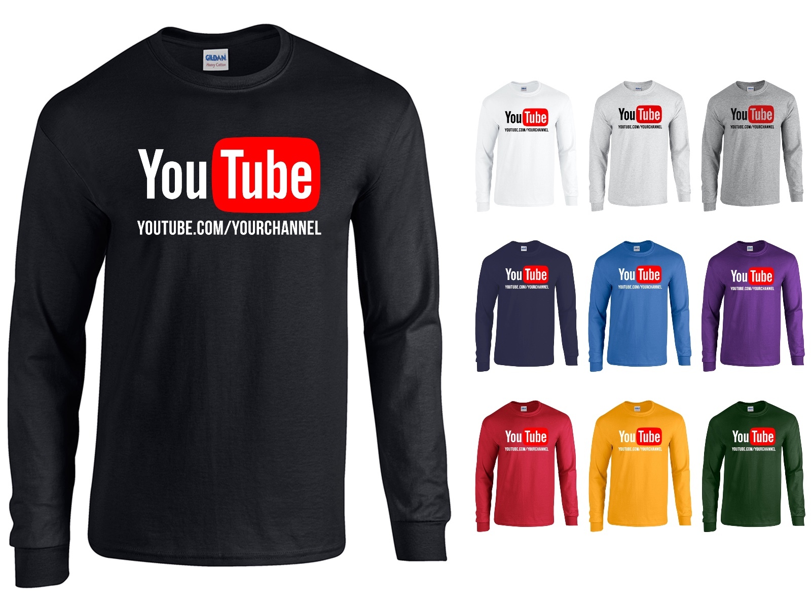 YouTube Channel CUSTOM URL Long Sleeve Shirt - YOUR CHANNEL ON A SHIRT ...
