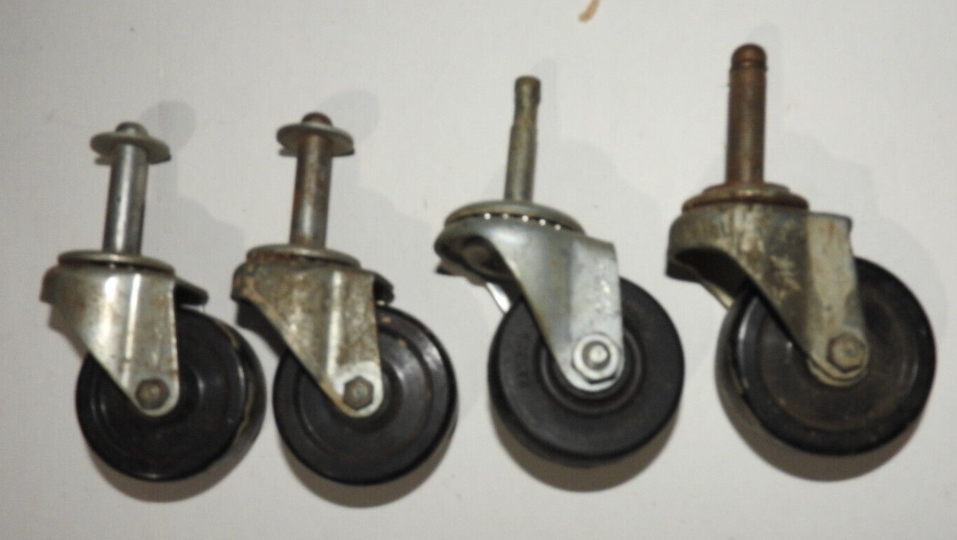 1 PAYSON & 3 BASSICK Vintage Steampunk Metal Caster Wheels w Iron Shaft ...