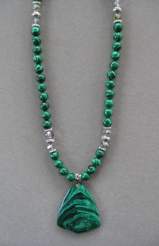 Pretty Green Malachite A Shaped Pendant Necklace with Malachite Beads ...